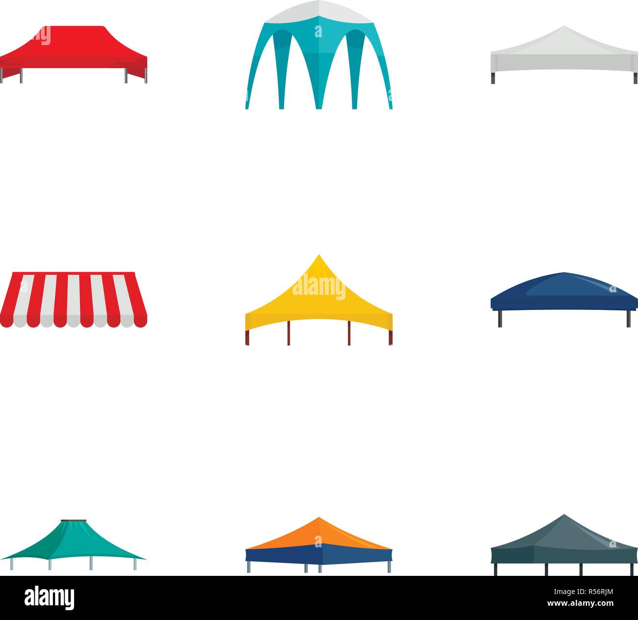 Folding tent icon set. Flat set of 9 folding tent vector icons for web ...