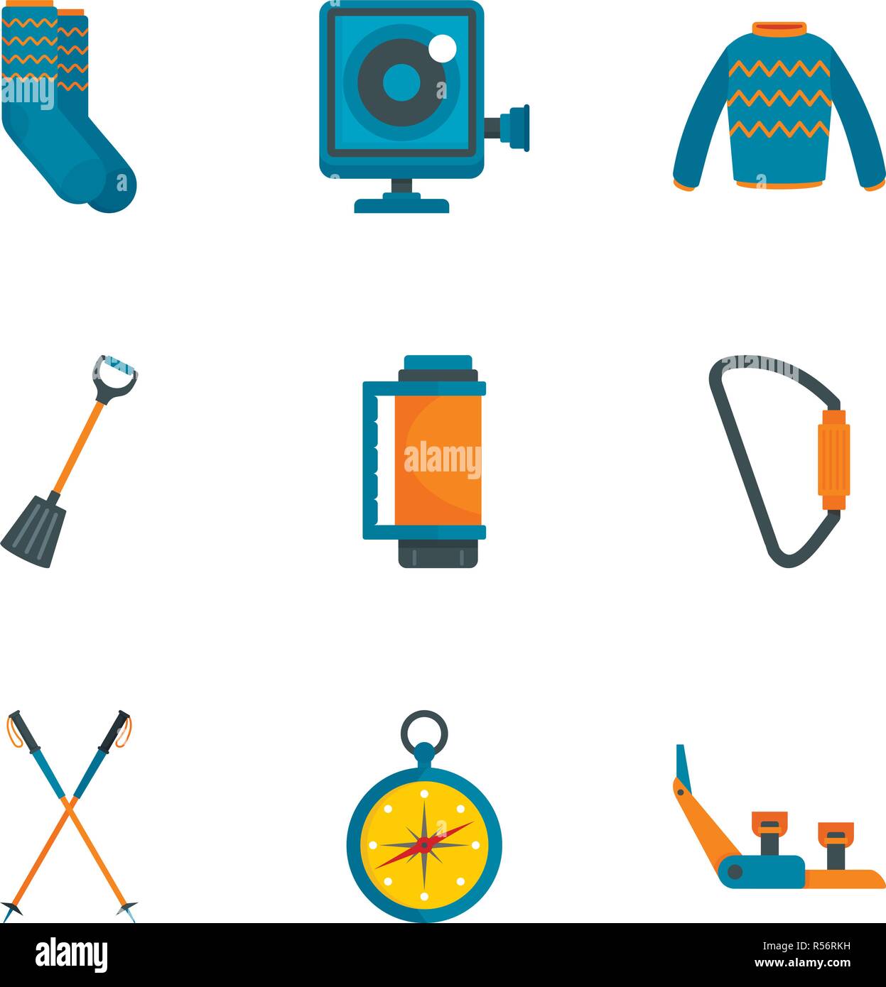 Climbing mountain icon set. Flat set of 9 climbing mountain vector ...