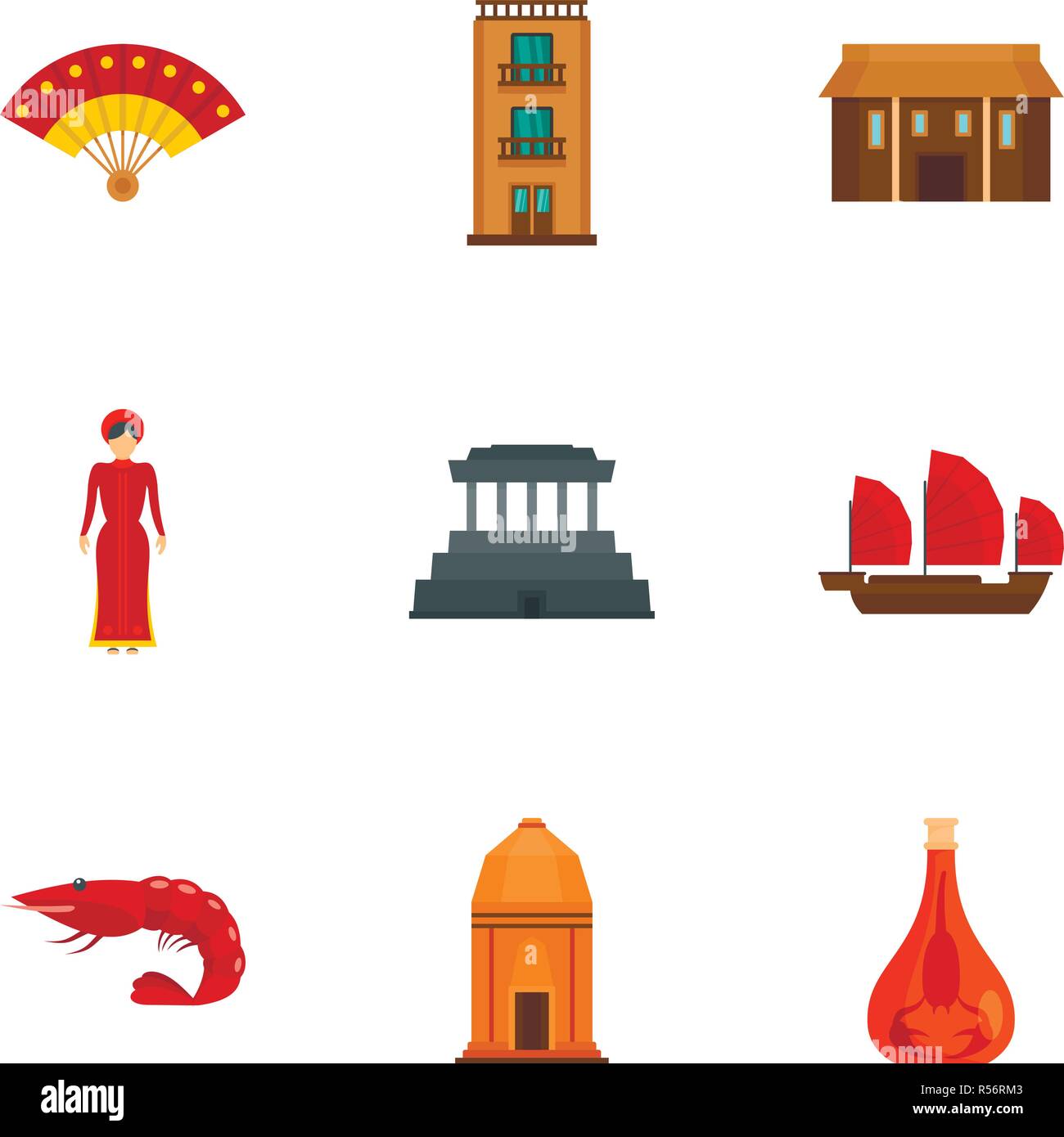 Vietnam tradition icon set. Flat set of 9 vietnam tradition vector ...