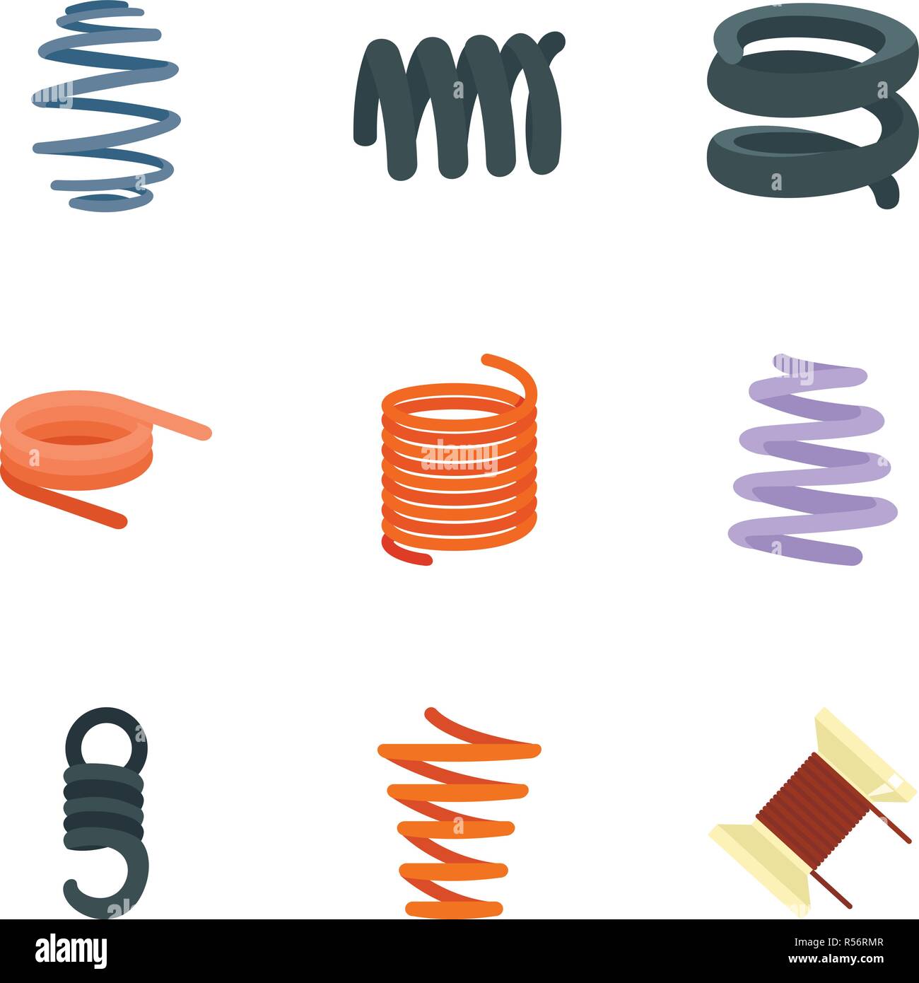 Flexible cable icon set. Flat set of 9 flexible cable vector icons for ...