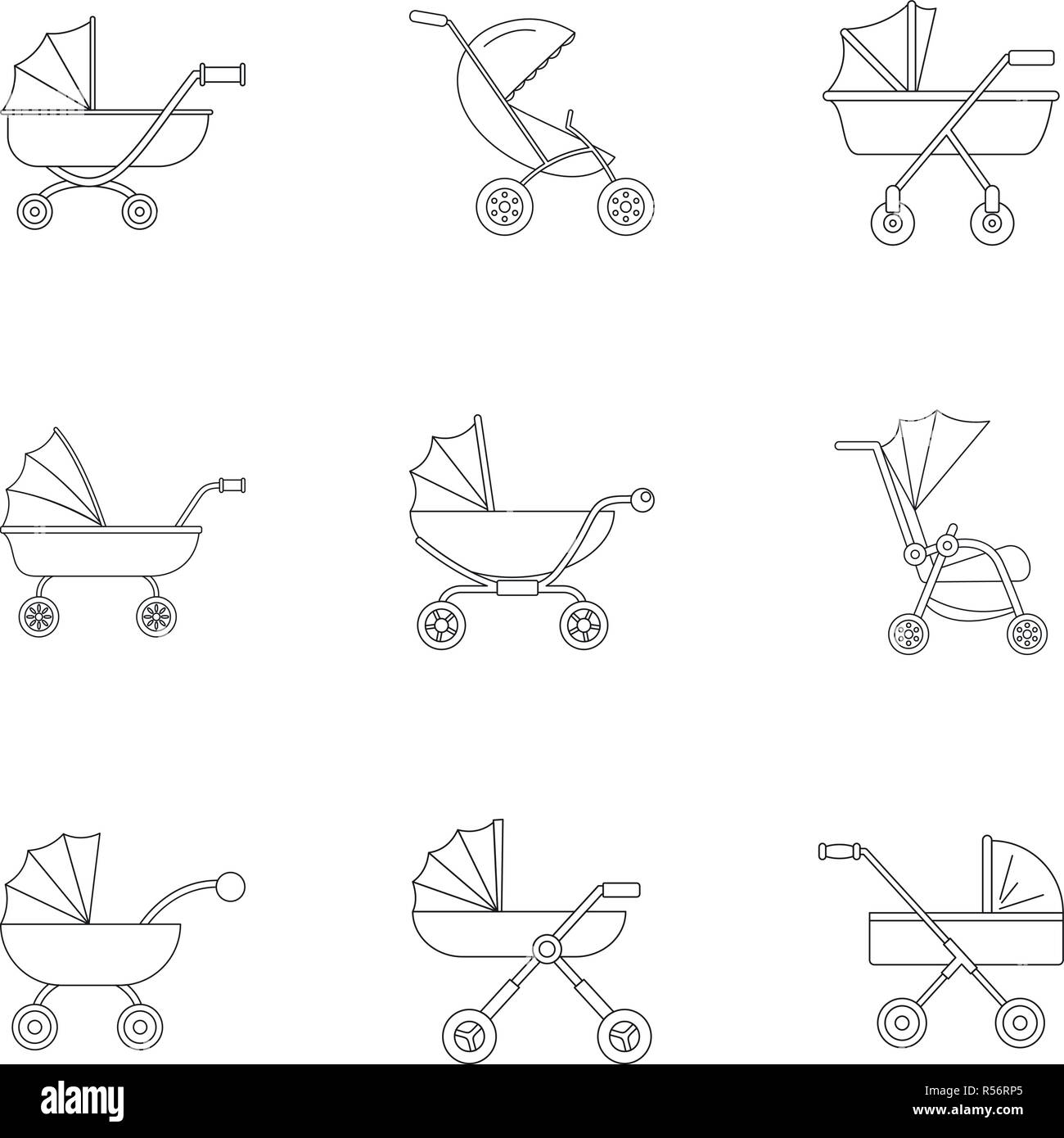 Pram icon set. Outline set of 9 pram vector icons for web design ...