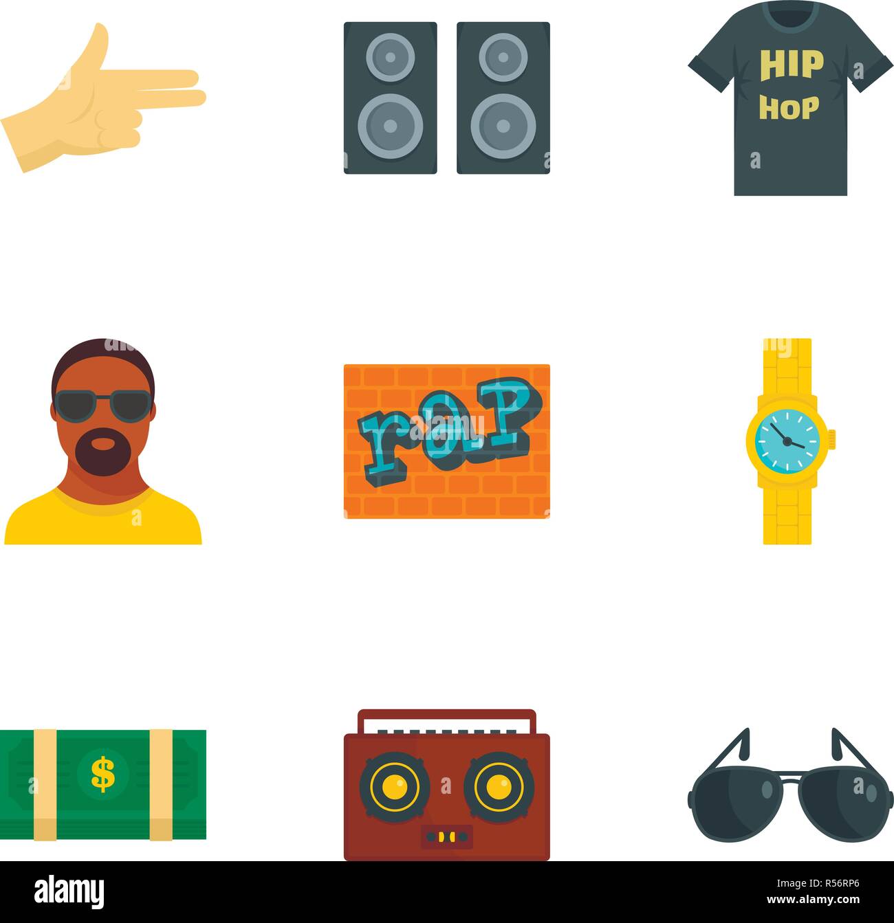 Urban rap icon set. Flat set of 9 urban rap vector icons for web design ...