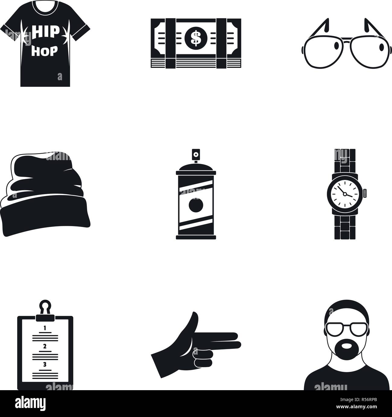 Urban rap icon set. Simple set of 9 urban rap vector icons for web ...