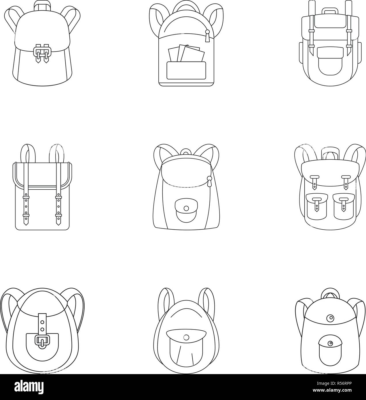 Retro backpack icon set. Outline set of 9 retro backpack vector icons ...