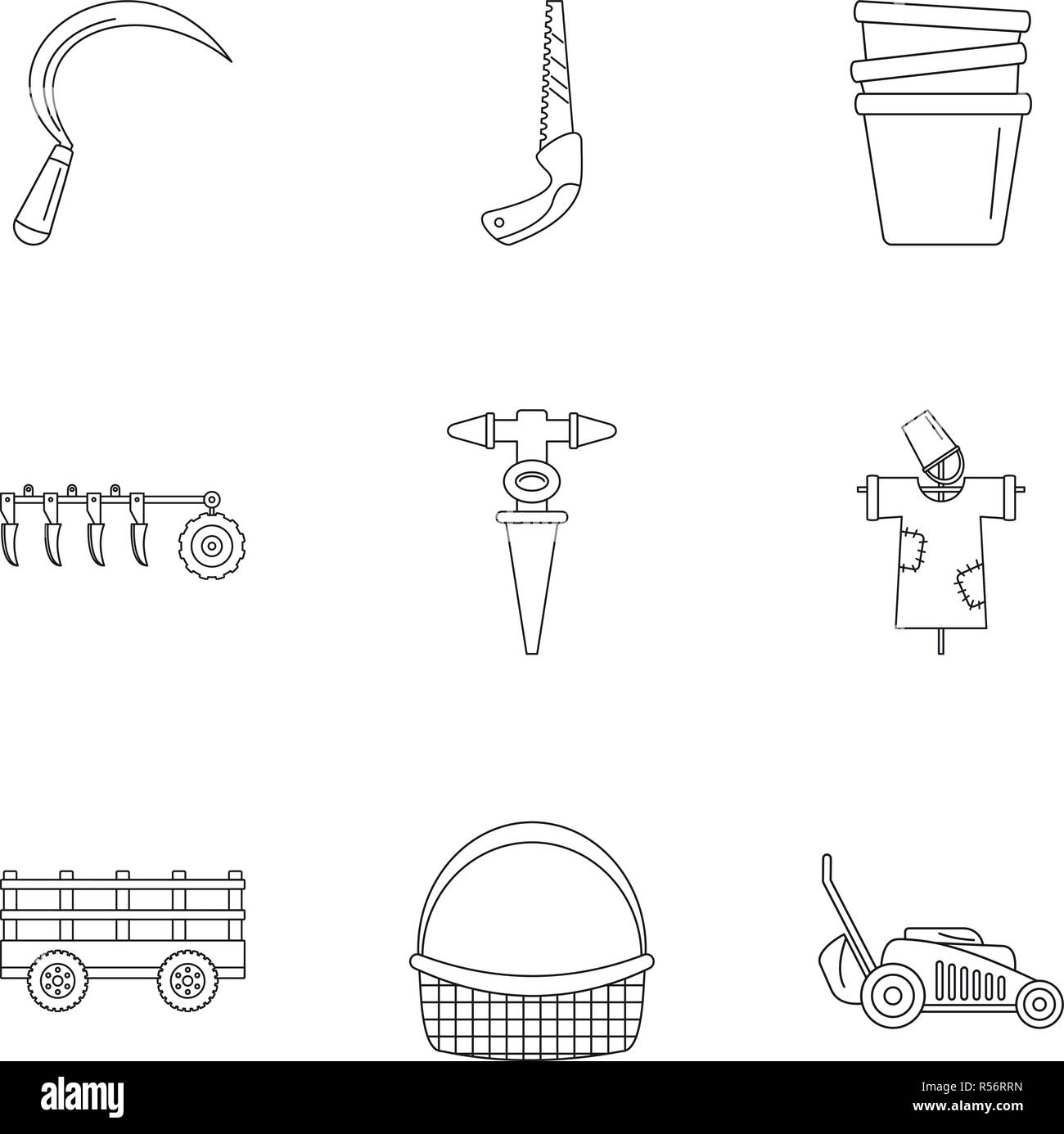 Farm tool icon set. Outline set of 9 farm tool vector icons for web ...