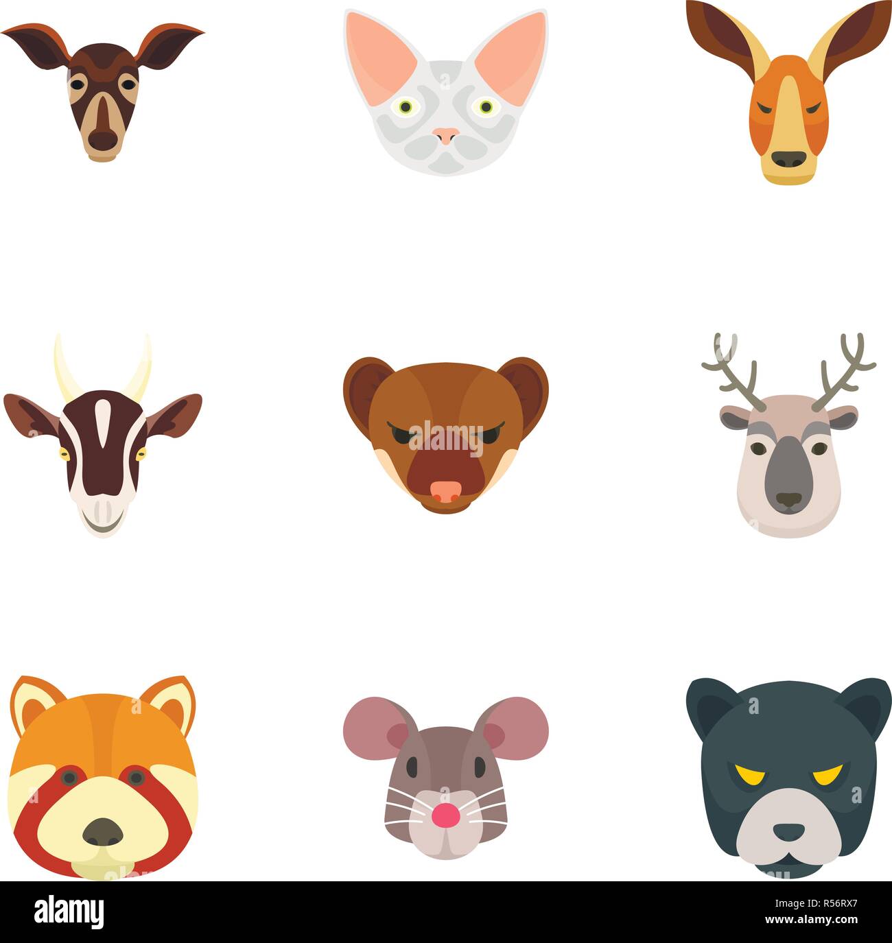 Zoo animal icon set. Flat set of 9 zoo animal vector icons for web ...