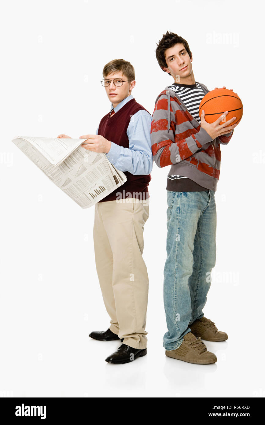Geek and basketball player Stock Photo - Alamy