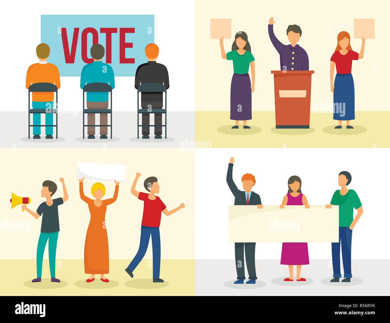 Political meeting banner set. Flat illustration of political meeting ...