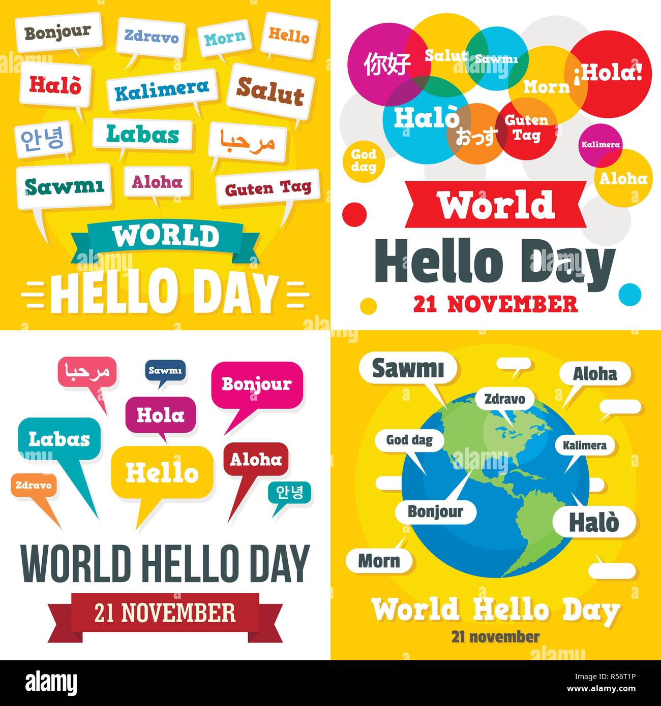 Hello day banner set. Flat illustration of hello day vector banner set ...