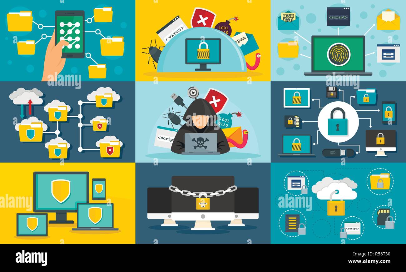 Computer security banner set. Flat illustration of computer security ...