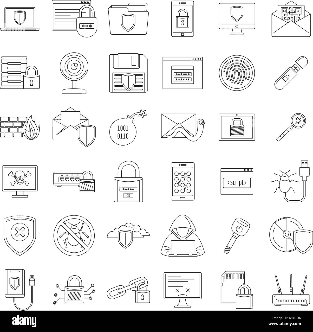 Internet Security Icon Set Outline Set Of Internet Security Vector Icons For Web Design