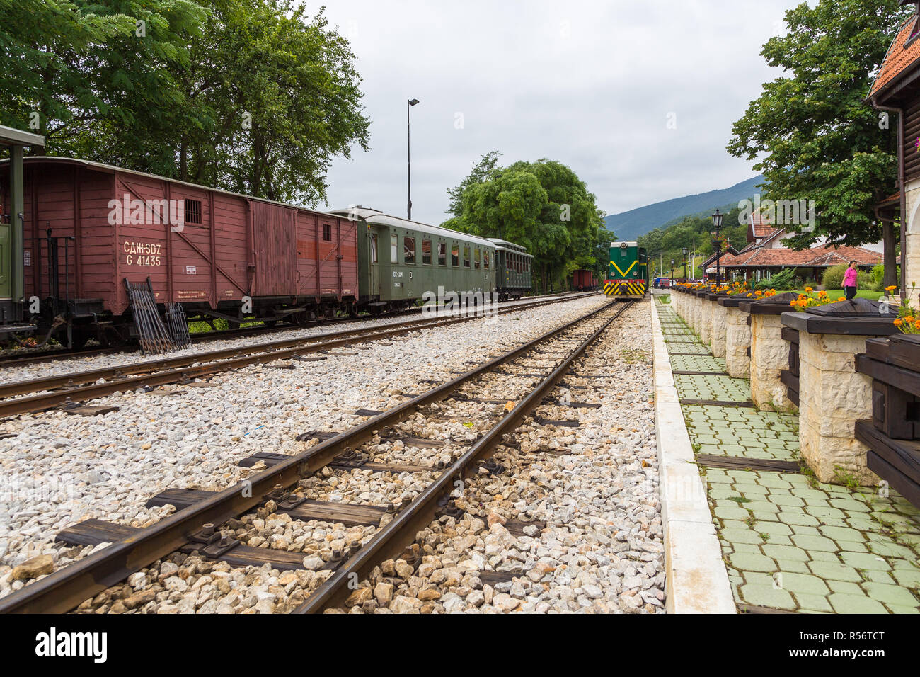 Mokra Gora, Serbia- 15 August 2014: Old Train on the Station on Mokra ...