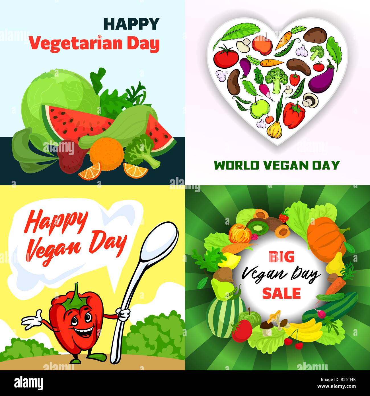 Vegan day banner set. Cartoon illustration of vegan day vector banner ...