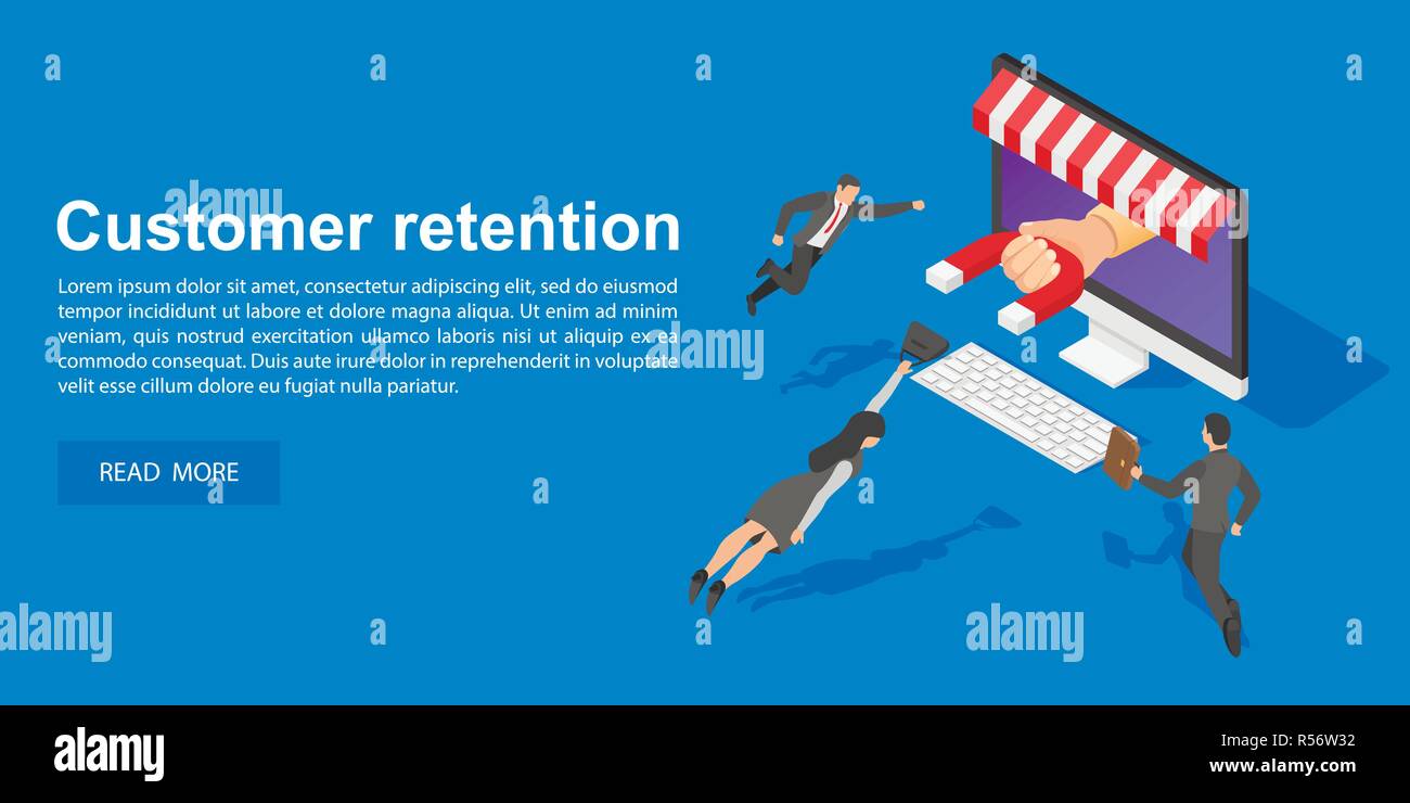 Client retention concept banner. Isometric illustration of client ...