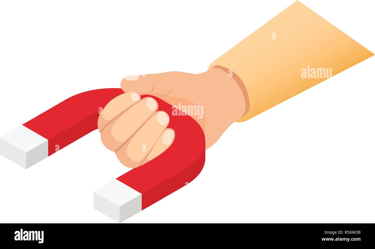 Hand magnet icon set. Isometric set of hand magnet vector icons for web ...