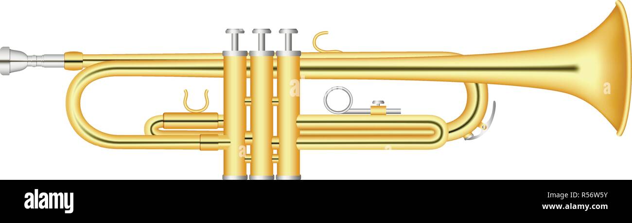 Gold trumpet icon. Realistic illustration of gold trumpet vector icon ...