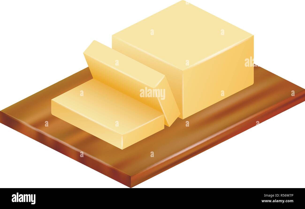 Butter on wood icon. Realistic illustration of butter on wood vector ...
