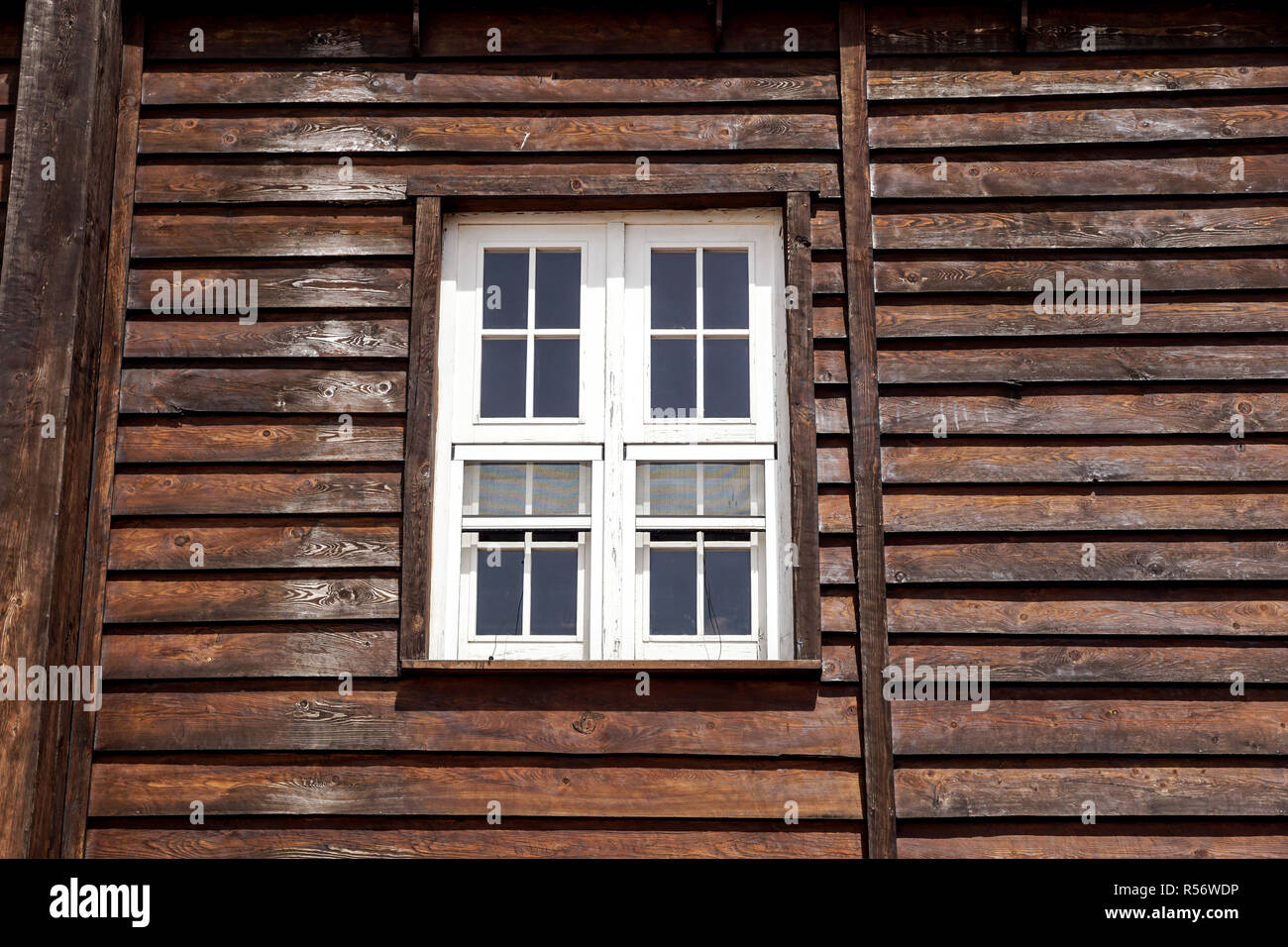 The external window and wall of a vintage wood house in the American ...