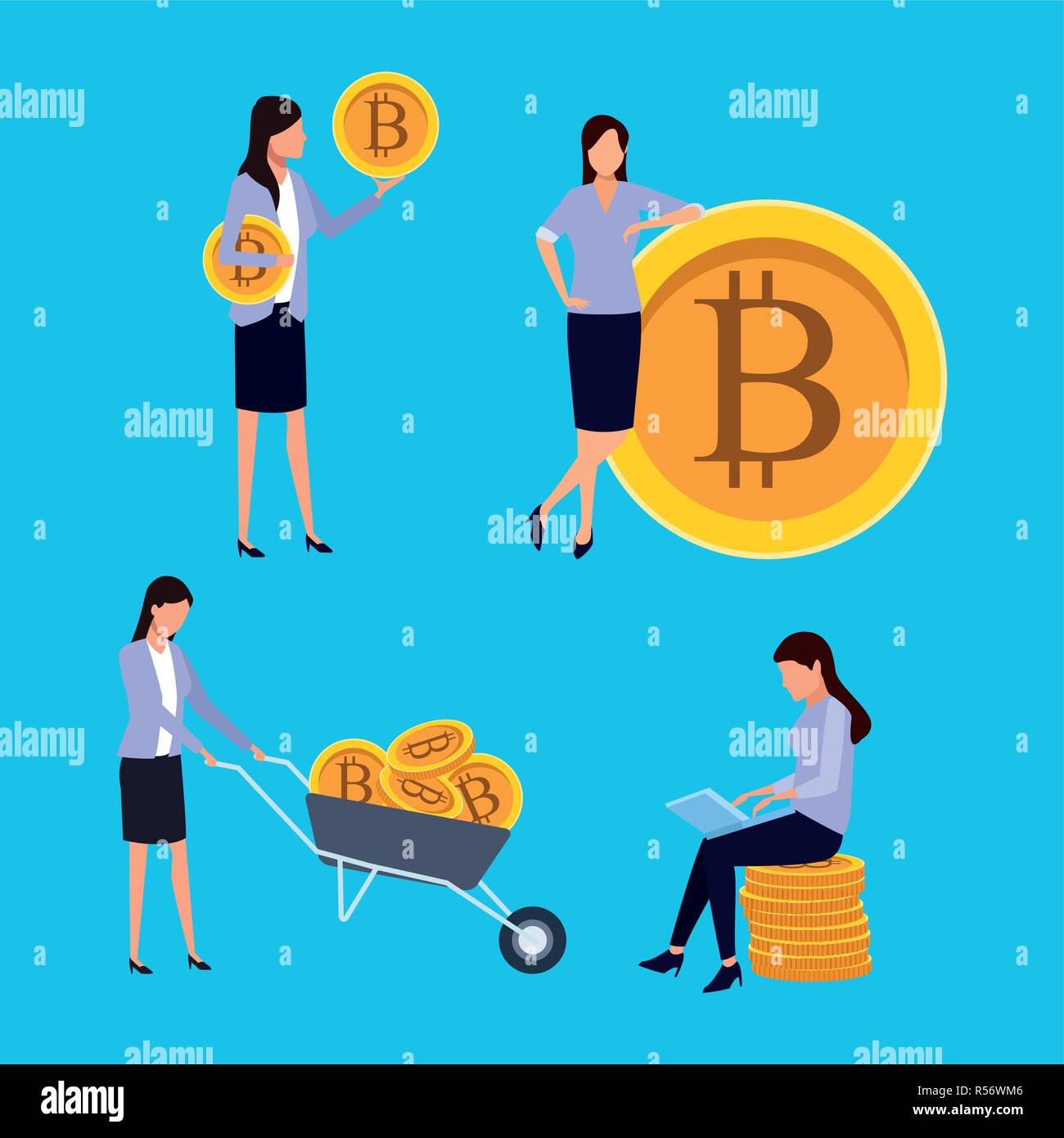 set of digital mining bitcoin woman Stock Vector Image & Art - Alamy
