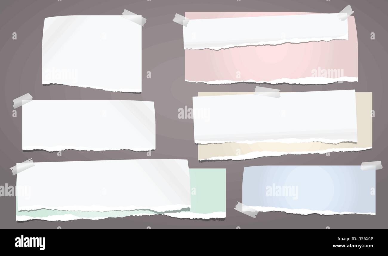 White and colorful ripped notebook paper, torn lined note paper strips ...