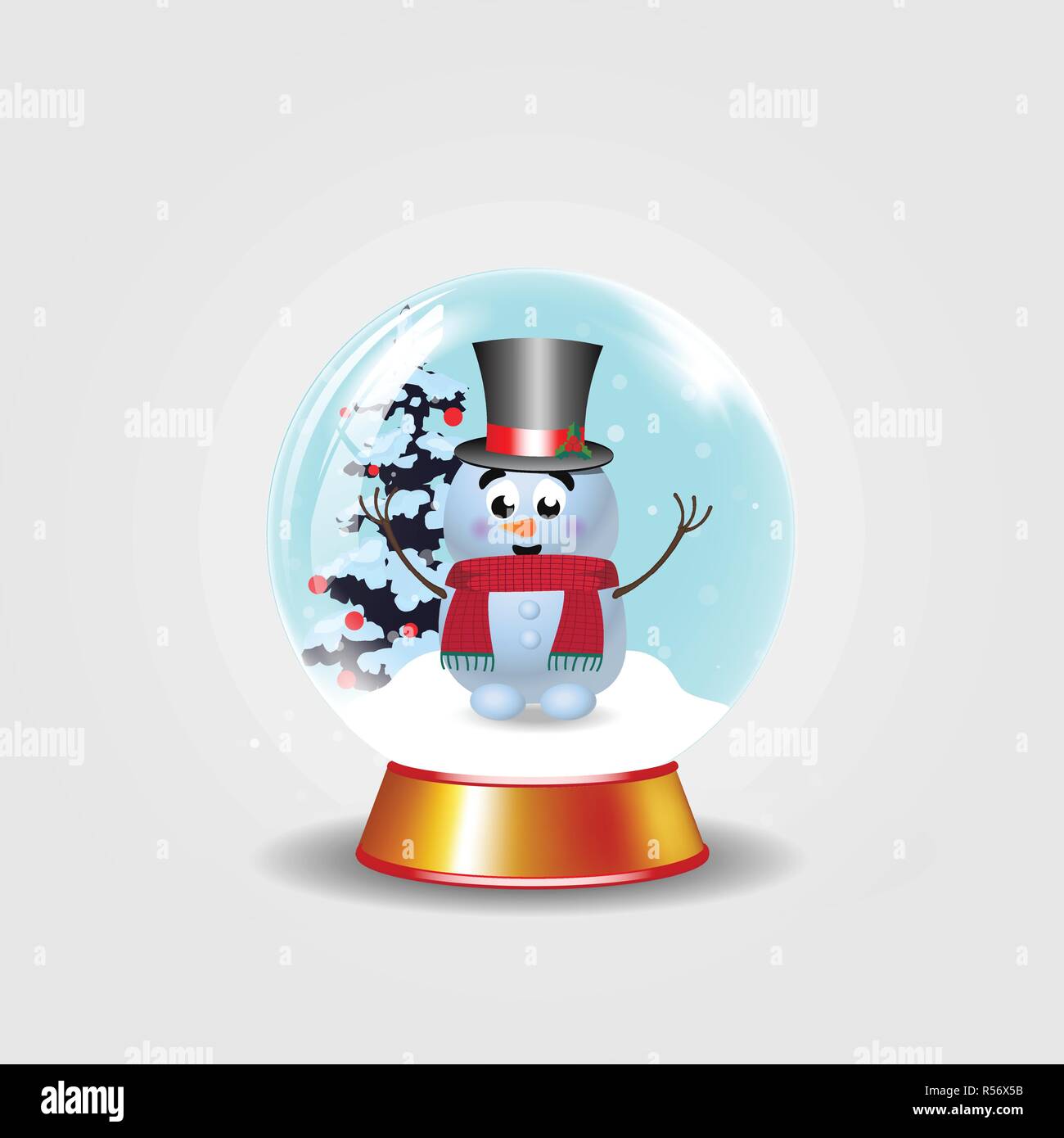 Christmas, new year crystal snow globe with cute snowman in top hat and ...