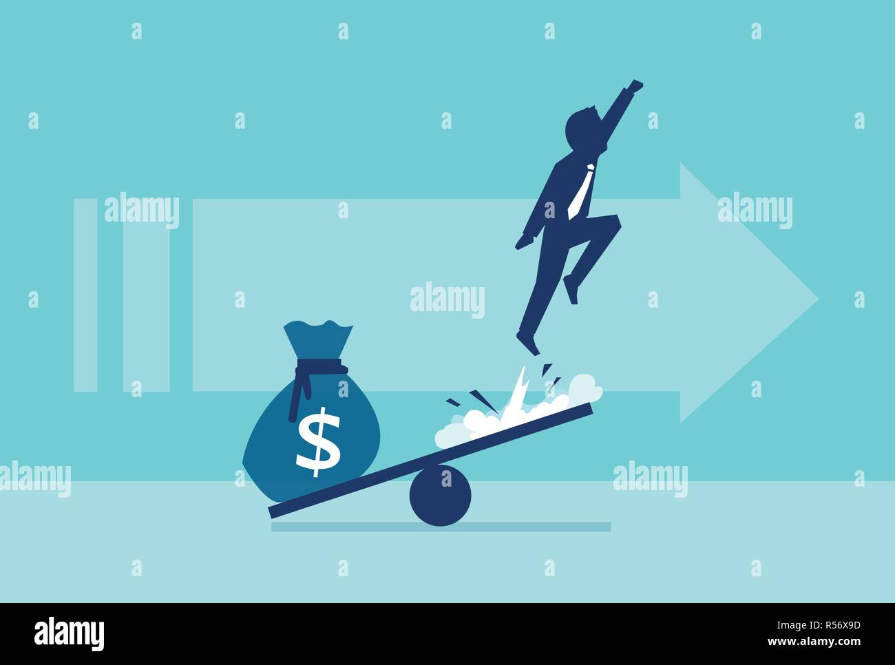 Business startup concept. Vector of a businessman flying up receiving ...