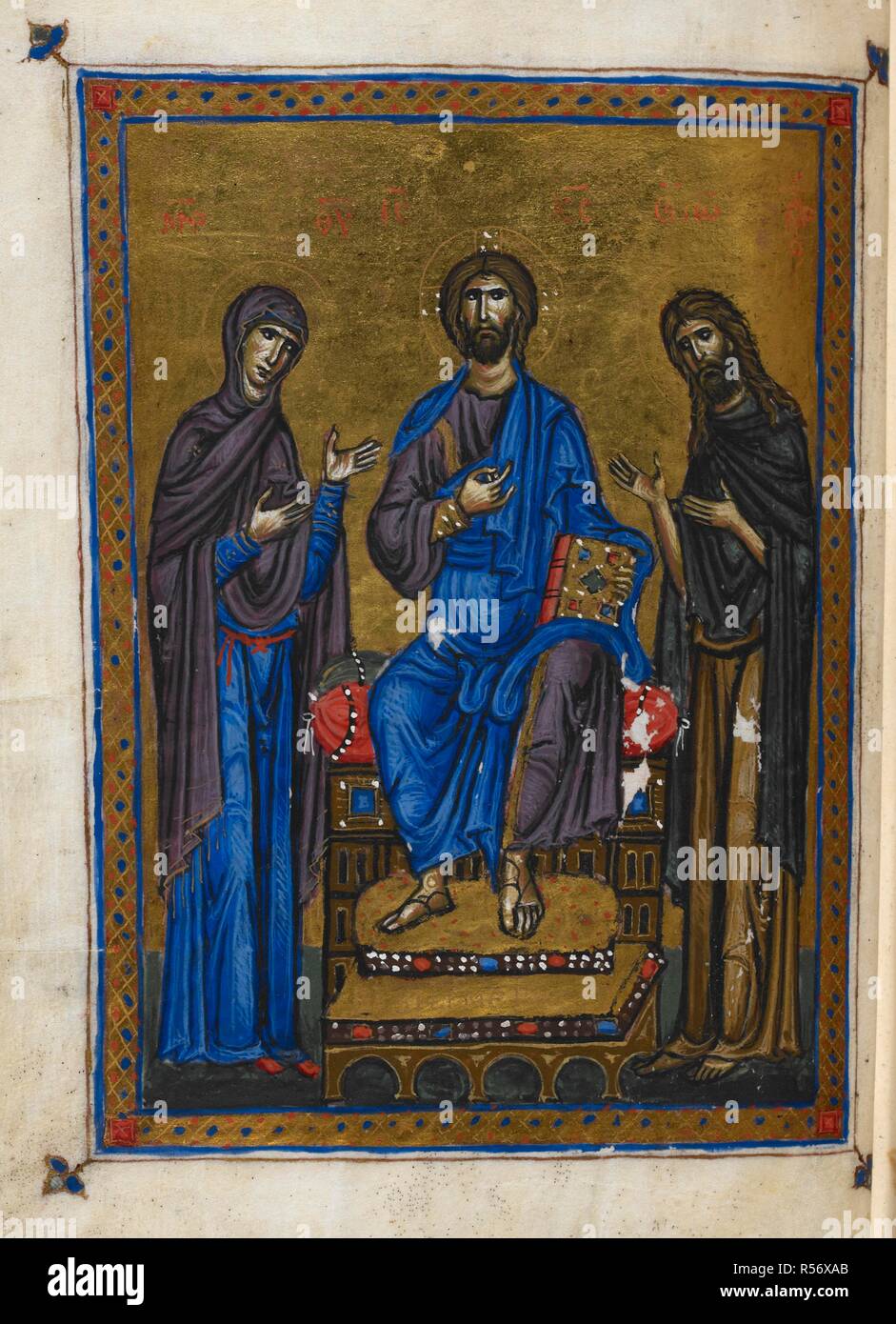 Christ enthroned with mary and john the baptist hi-res stock ...