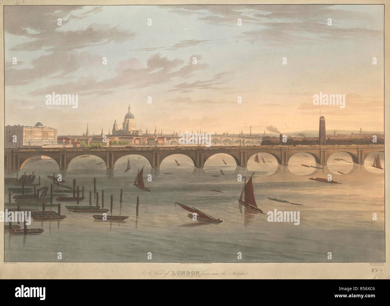 A view over the Thames, with Waterloo Bridge, centre, and Somerset ...