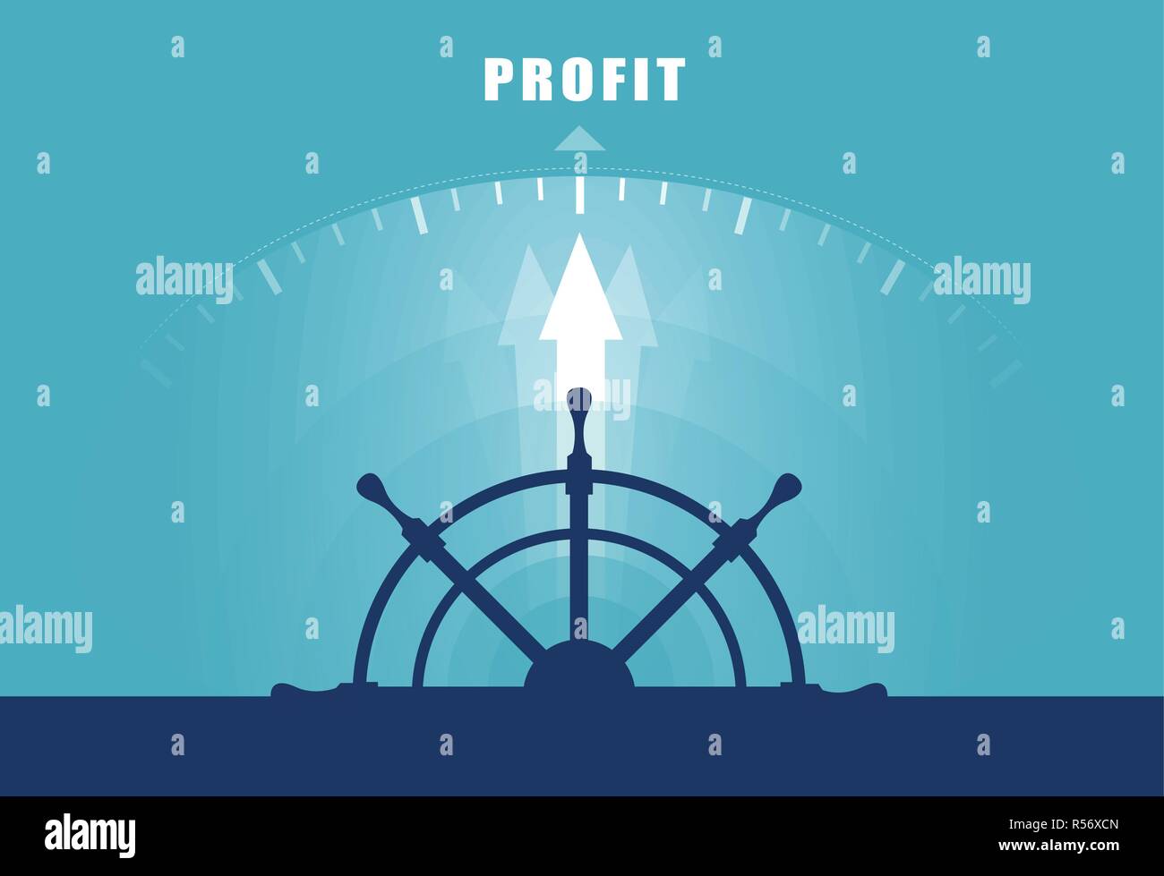 Vector of a ship wheel directed toward profit. Business financial ...