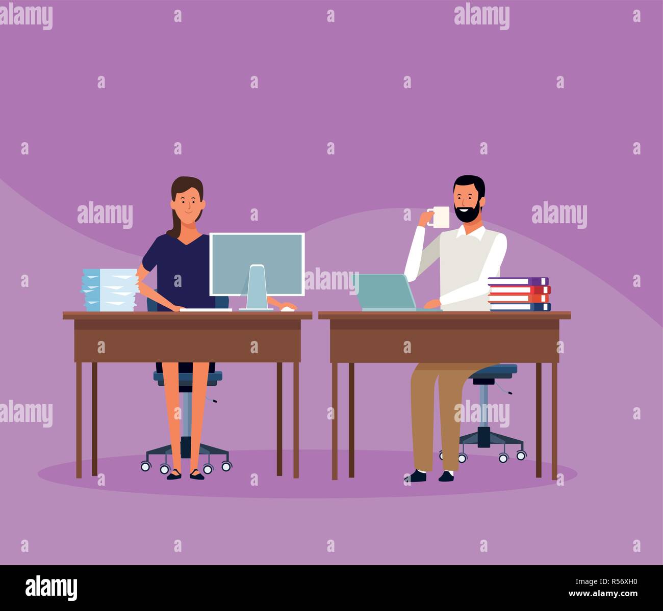 Woman sitting desk man looking Stock Vector Images - Alamy