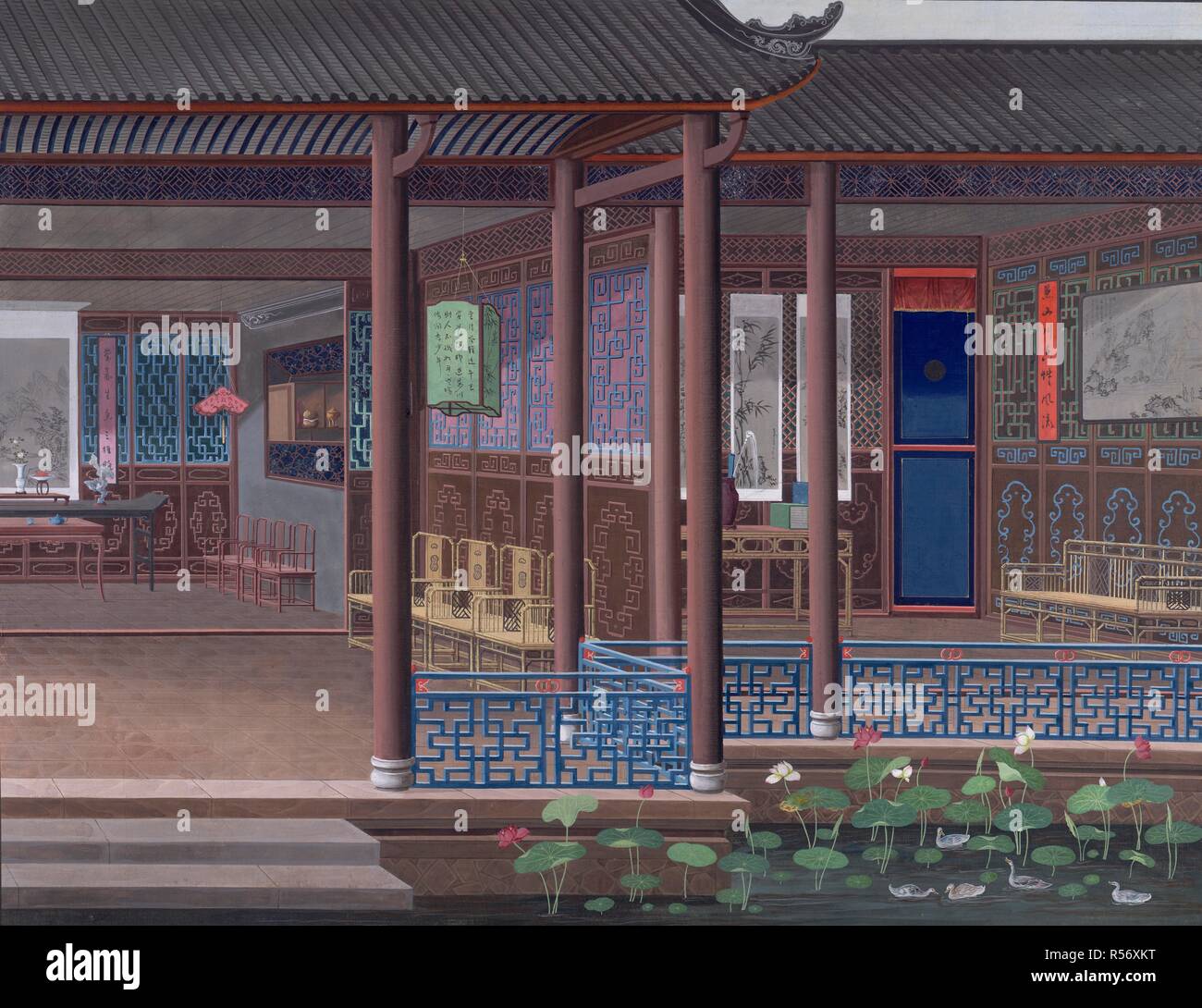 Interior of a house. 1800-1805. Interior of the house of a Chinese ...