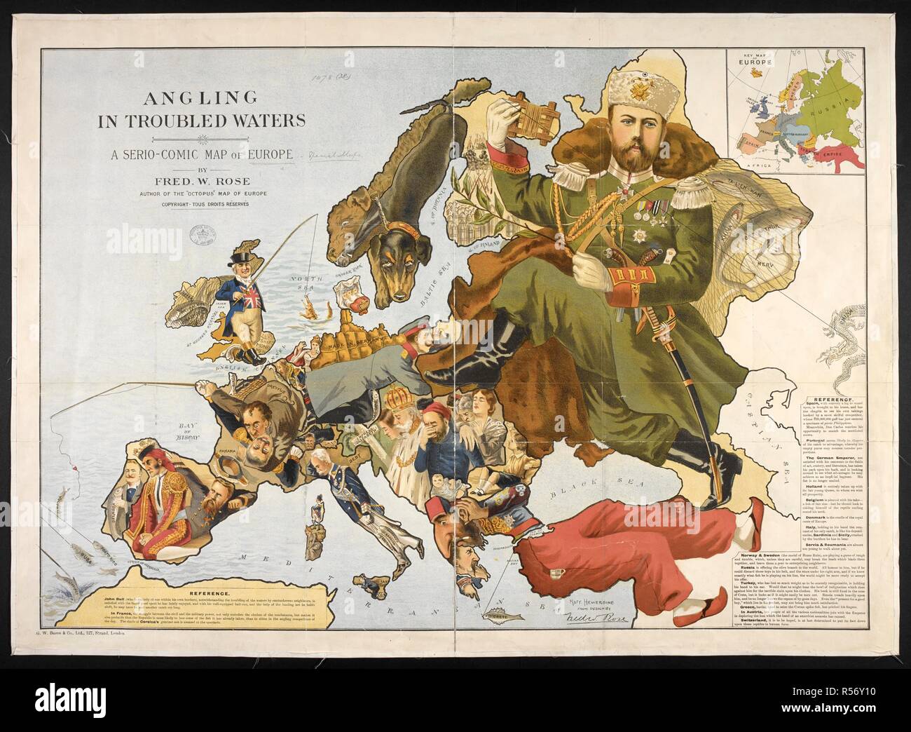 Angling in troubled waters. . A Serio Comic Map of Europe. By F.W. Rose ...