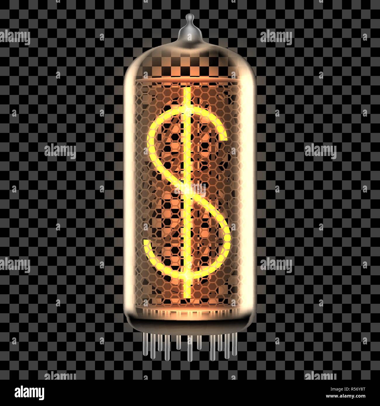 Nixie tube indicator lamp with dollar symbol lit up, as retro-styled ...