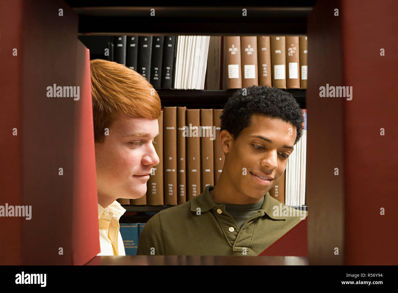Two students reading in the library Stock Photo - Alamy