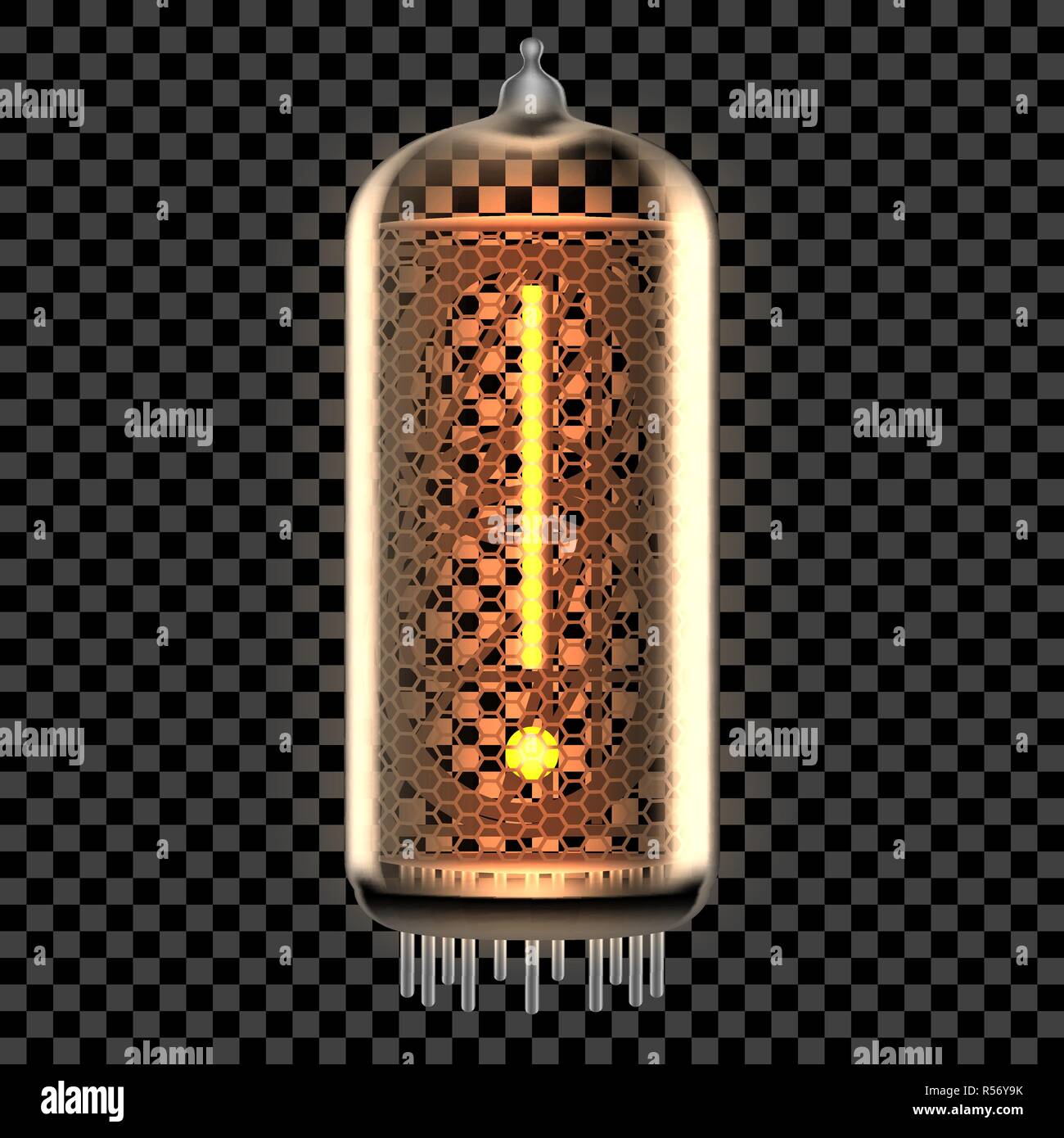 Nixie tube indicator lamp with Exclamation Mark punctuation symbol lit ...