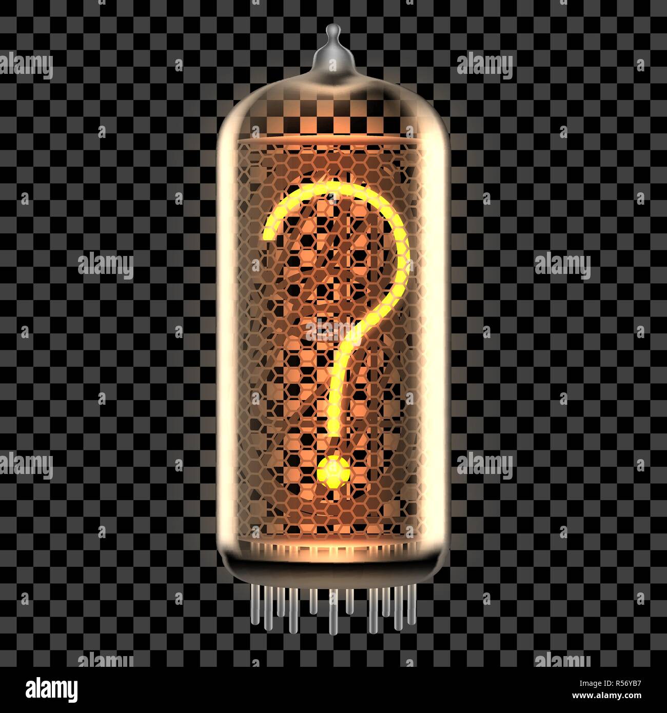Nixie tube indicator lamp with Question Mark punctuation symbol lit up ...
