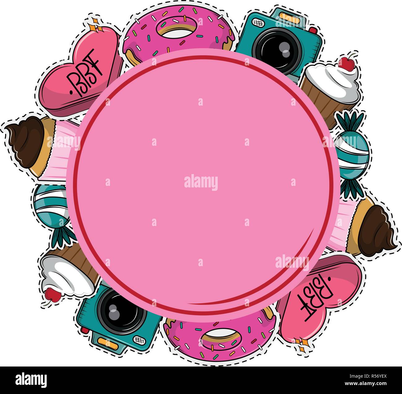 Birthday round frame with candies and gifts Stock Vector Image & Art ...