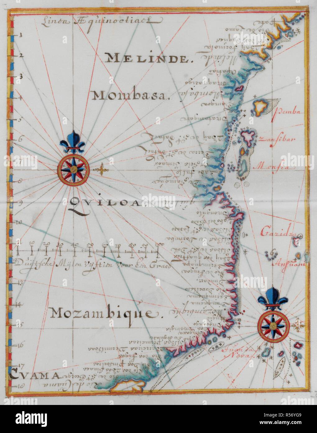 Map of Mombasa, East Africa. DUTCH PORTOLANO, containing forty-nine ...