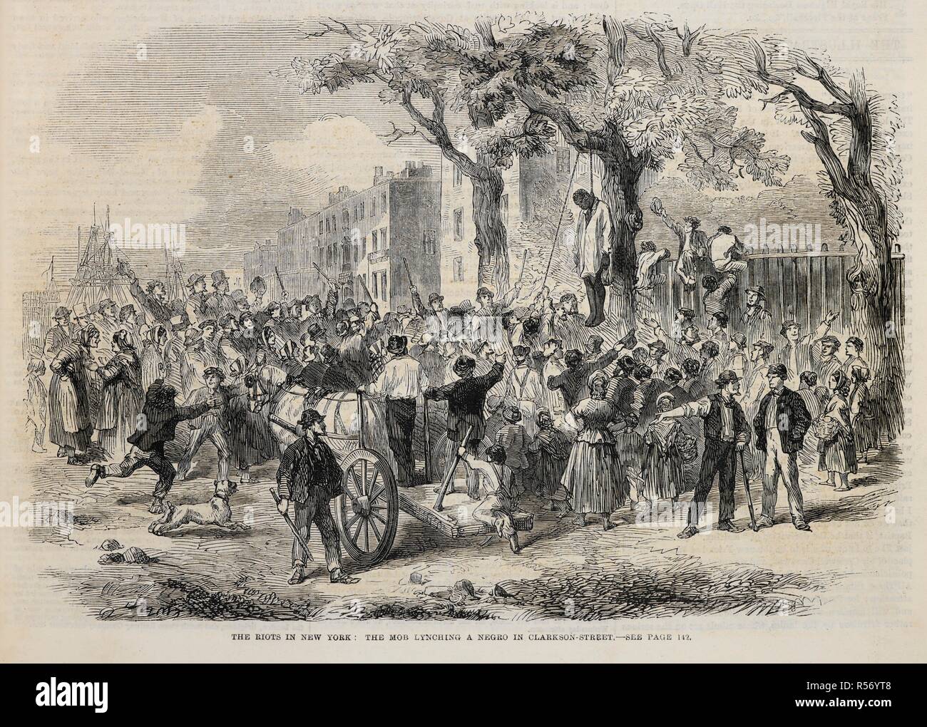The riots in New York : the mob lynch a negro in Clarkson street ...