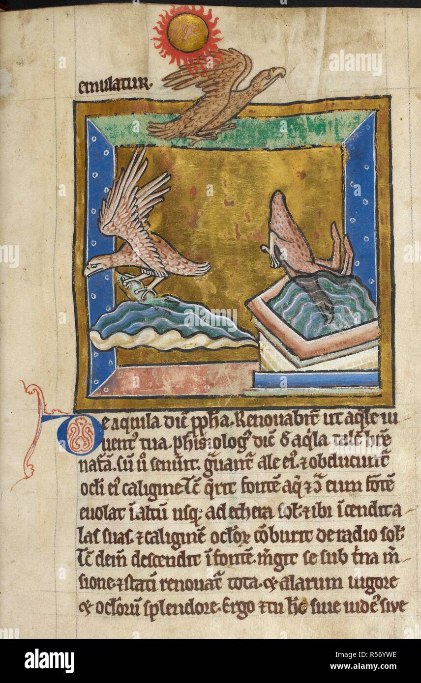 Miniature showing, on left, an eagle catching fish, and, top centre and ...