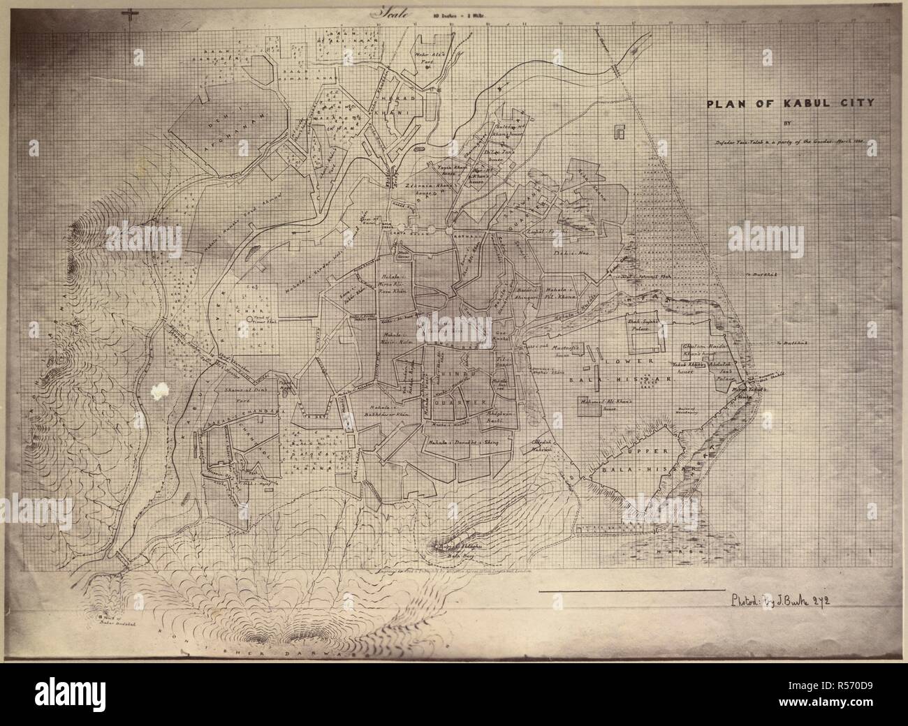 Kabul. 1880. Map of city [of Kabul], ground plan drawn by Guides ...