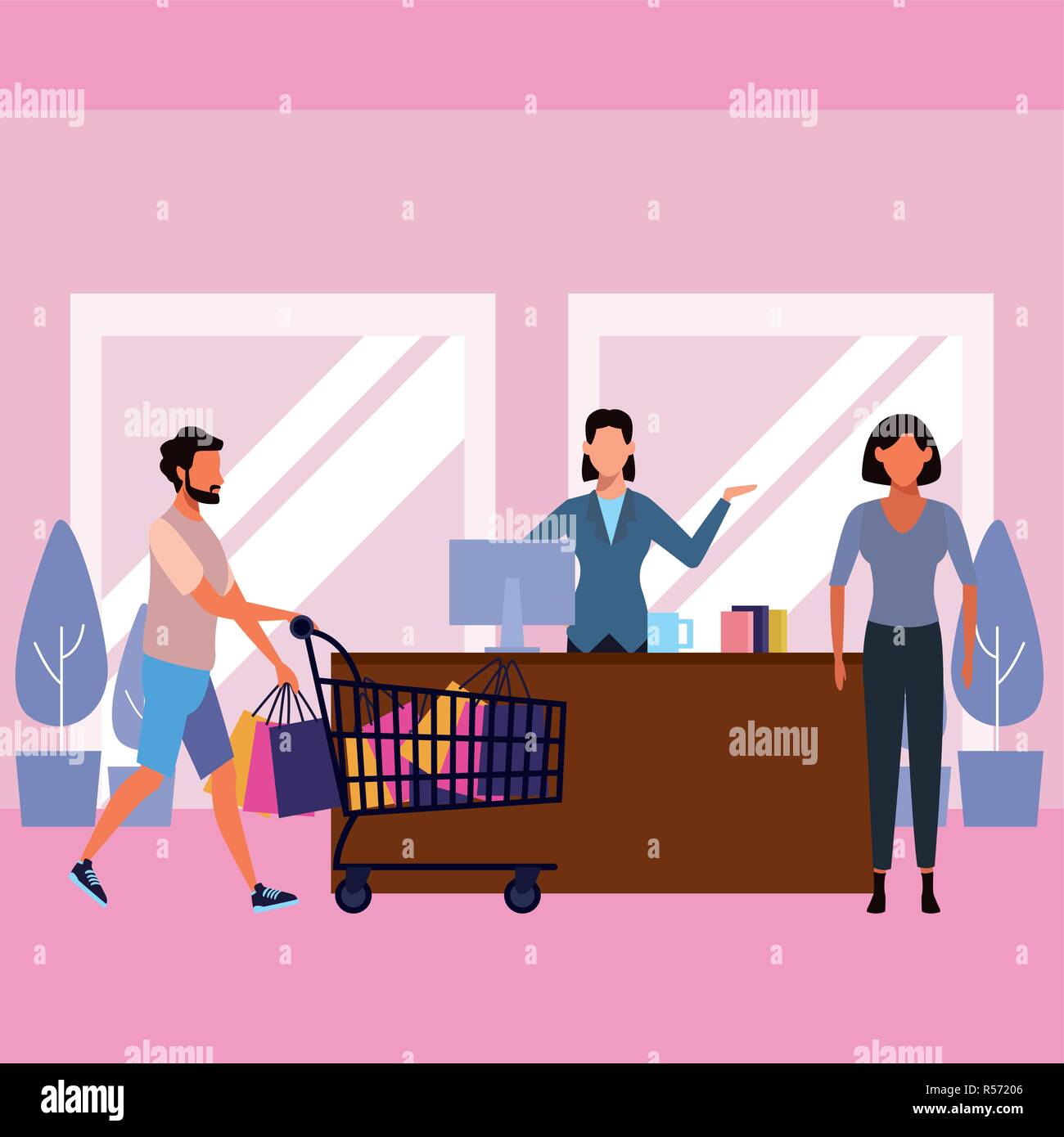 People shopping cartoon Stock Vector Image & Art - Alamy