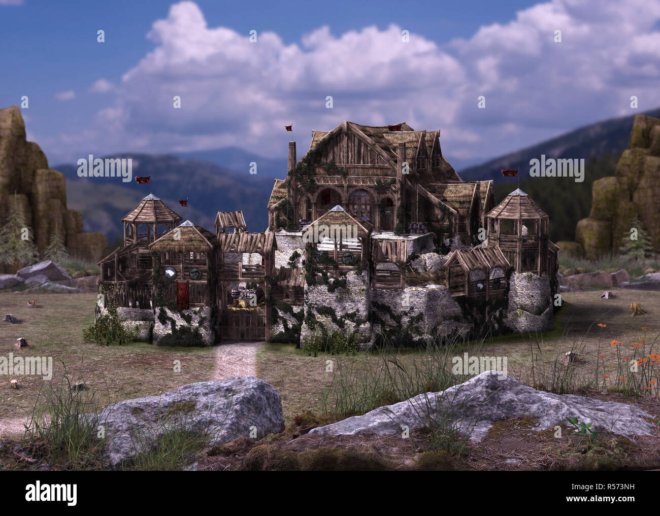 Detailed picture of an early northic medieval castle or fortress by the ...