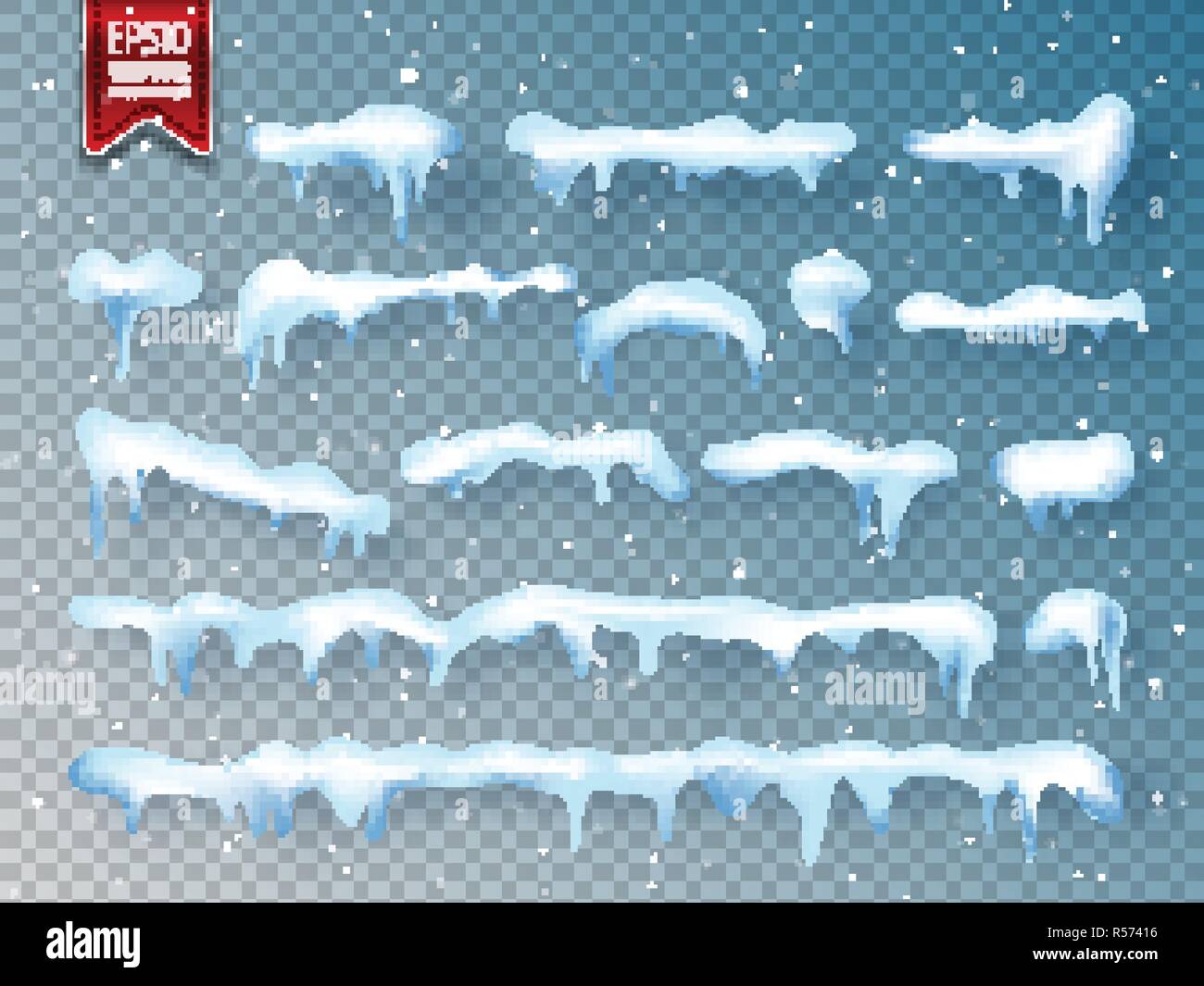 Realistic 3d snow, ice cap with shadow. Snowfall and snowflakes. Winter ...