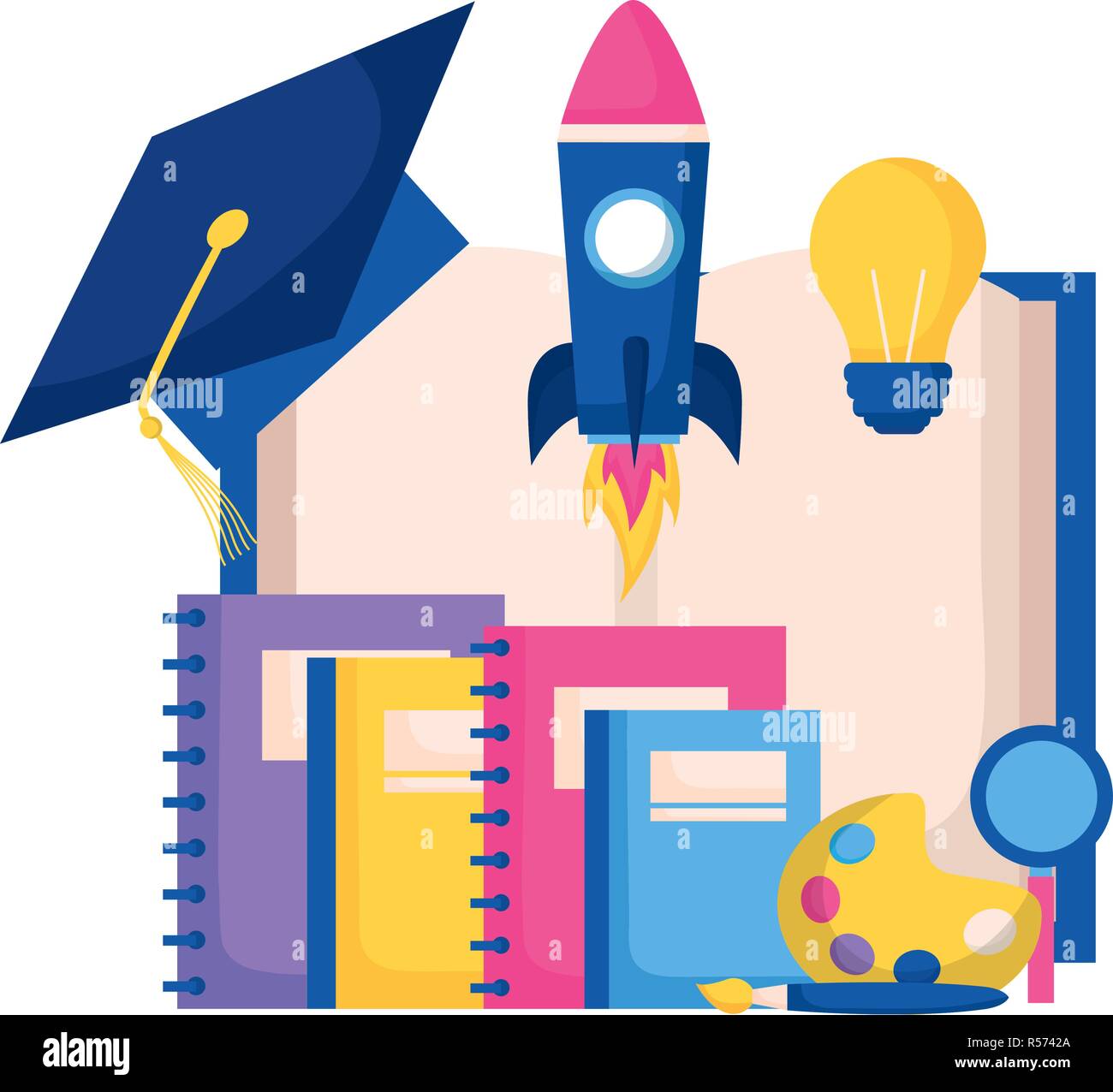 rocket books hat creativity education supplies school vector ...
