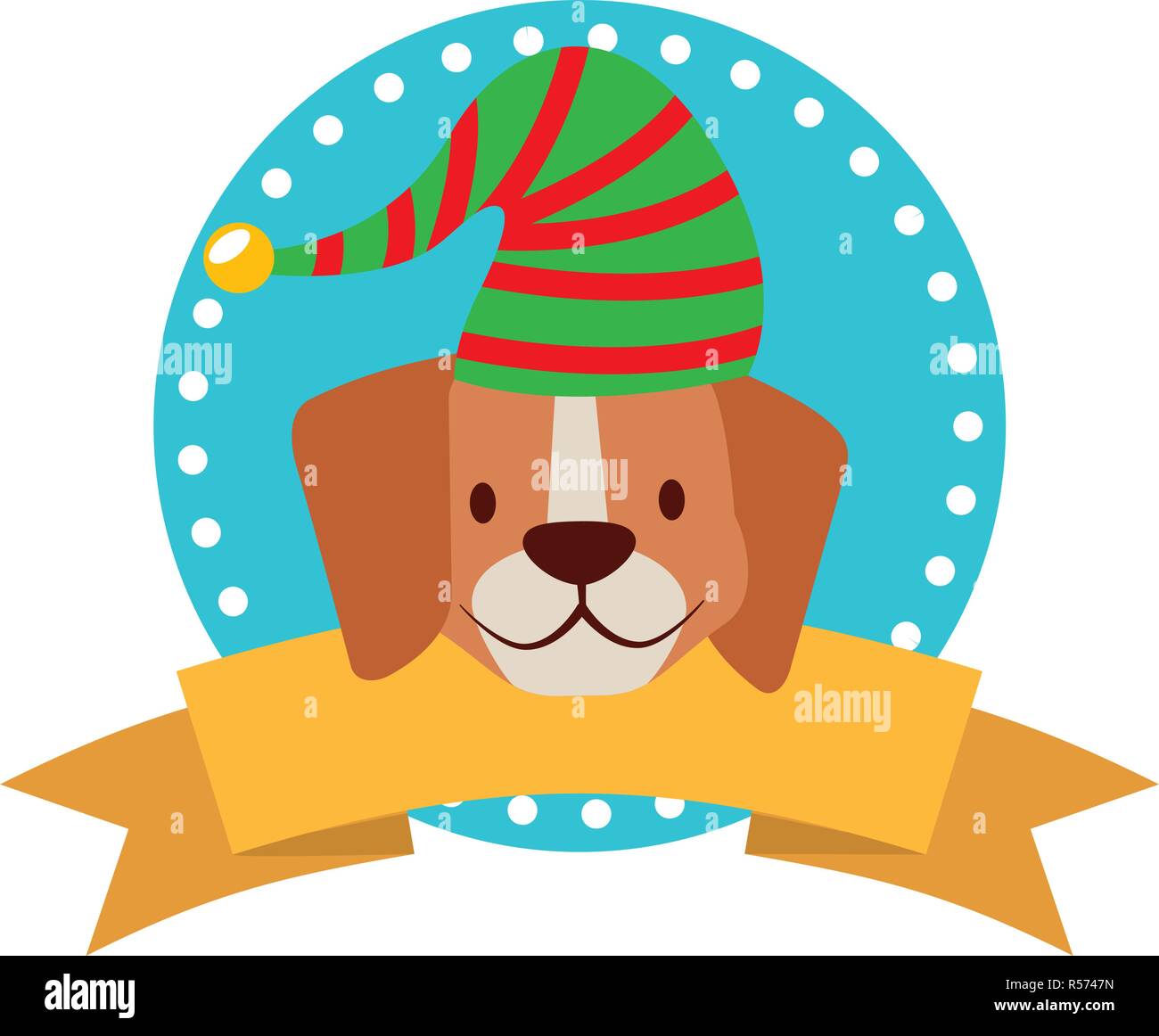 dog merry christmas ribbon label vector illustration Stock Vector Image ...