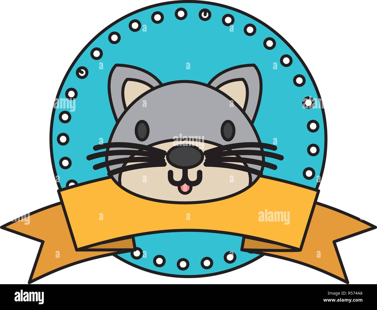 cute cat animal label emblem vector illustration Stock Vector Image ...