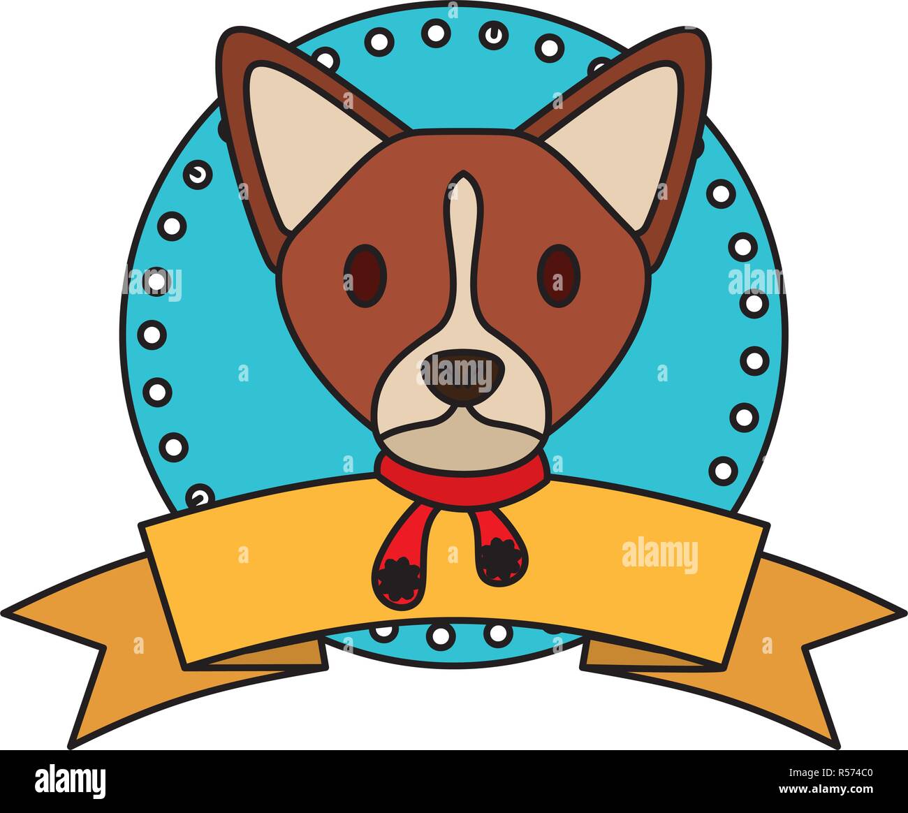 dog merry christmas ribbon label vector illustration Stock Vector Image ...