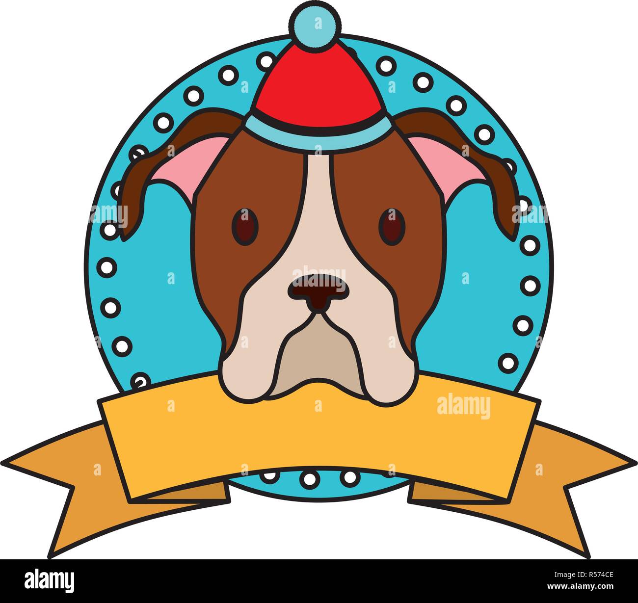 dog merry christmas ribbon label vector illustration Stock Vector Image ...