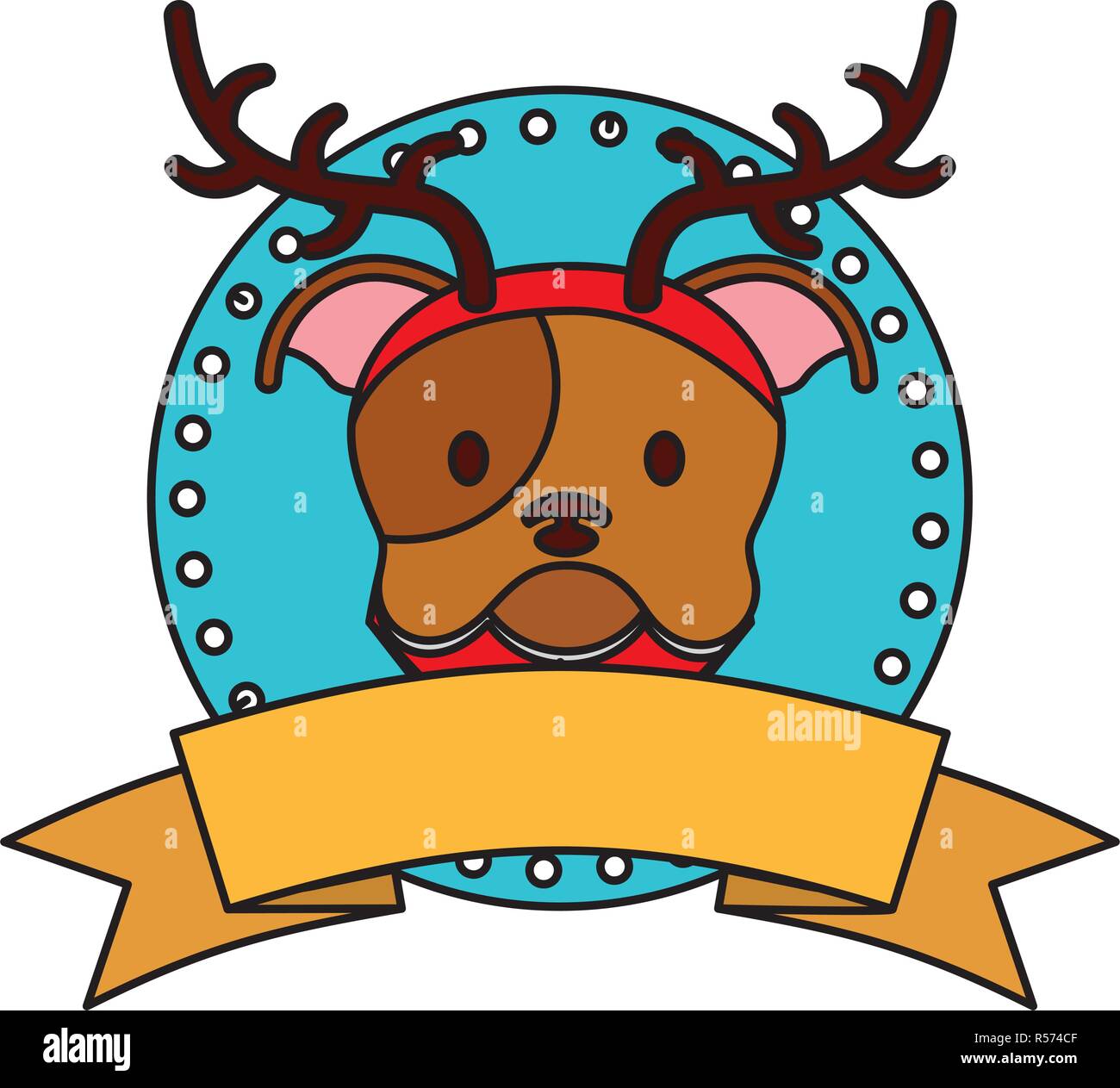 dog merry christmas ribbon label vector illustration Stock Vector Image ...